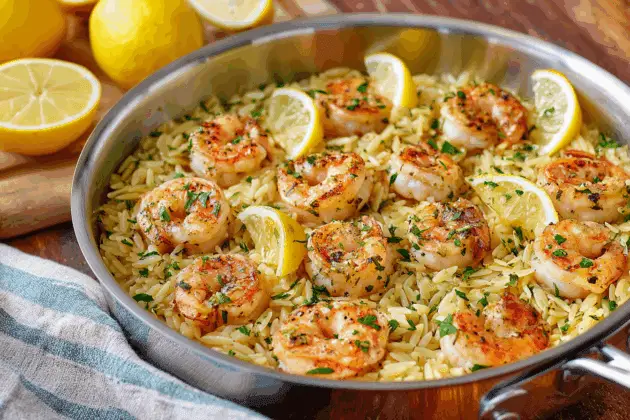 One Pan Lemon Garlic Butter Shrimp and Orzo - VIP Recipe